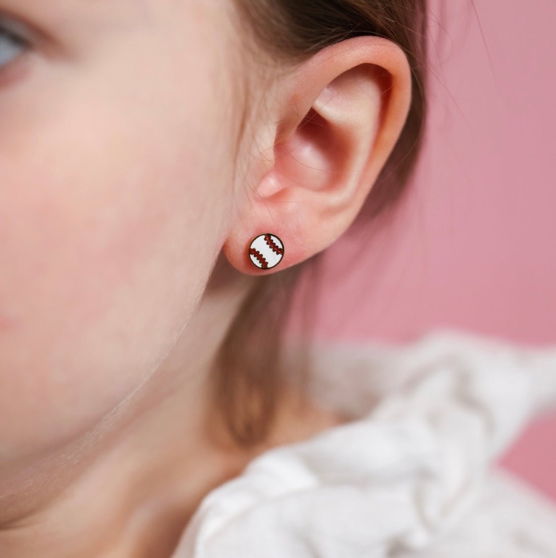 Baseball Earrings: 18K Gold Sports Studs with Flat Backs